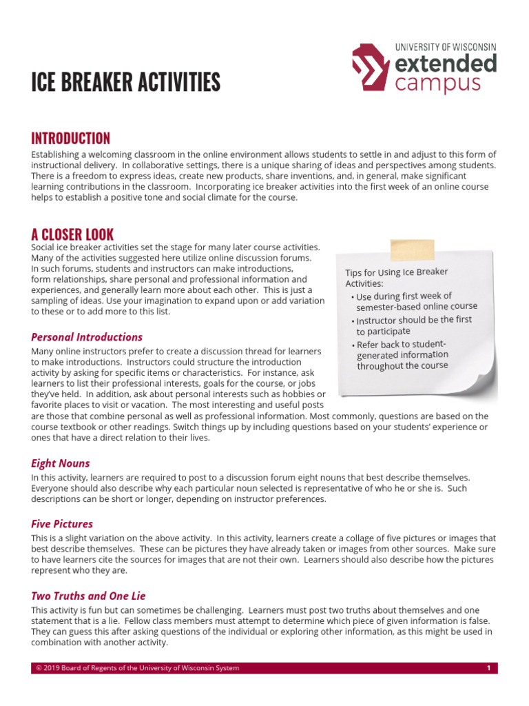 Online Course Ice Breaker Activities | PDF | Educational Technology ...