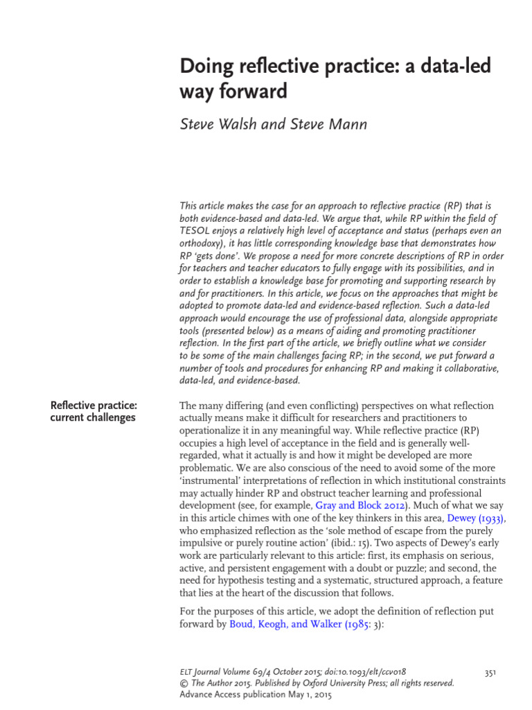 Doing Reflective Practice - A Data-Led Way Forward | PDF | Reflective Practice | Learning