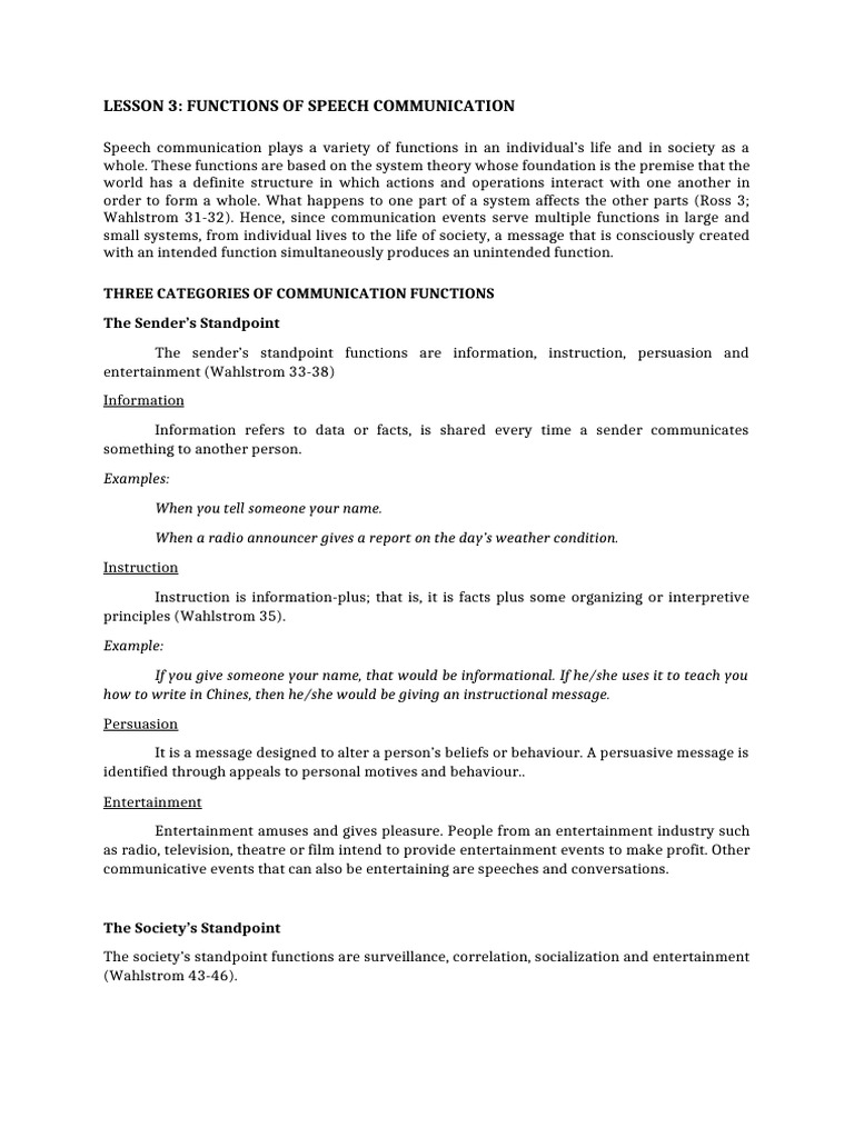 Functions of Speech Communication | PDF | Communication | Information