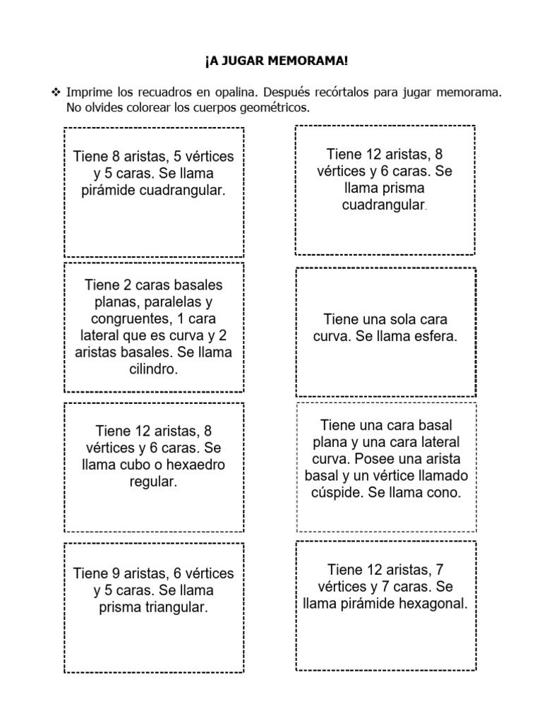 Juega Memoramas de Cuerpos Geométricos | PDF