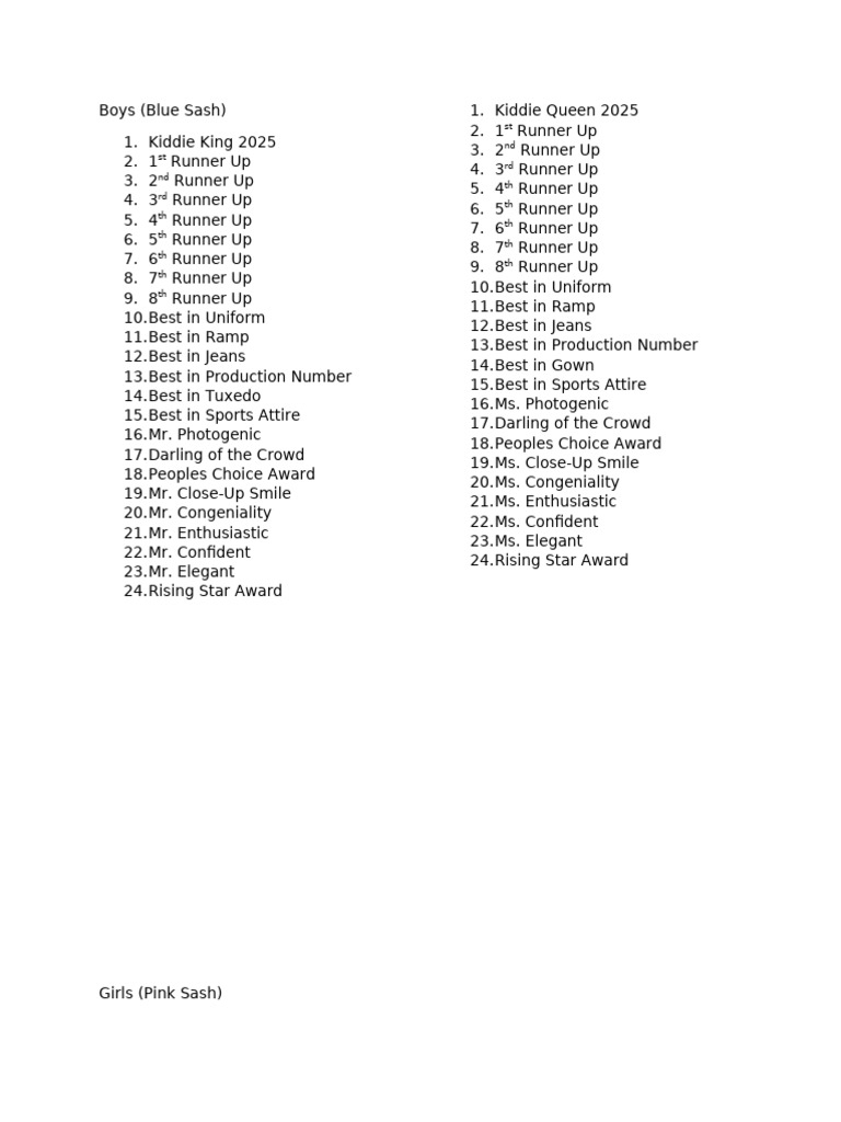 Sash Kiddie King and Queen | PDF