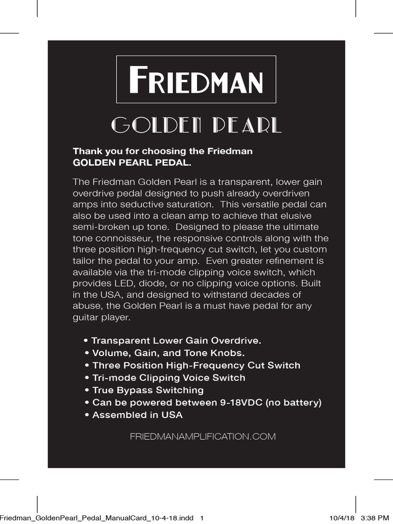 Friedman Golden Pearl Pedal Overview | PDF | Electromagnetic ...