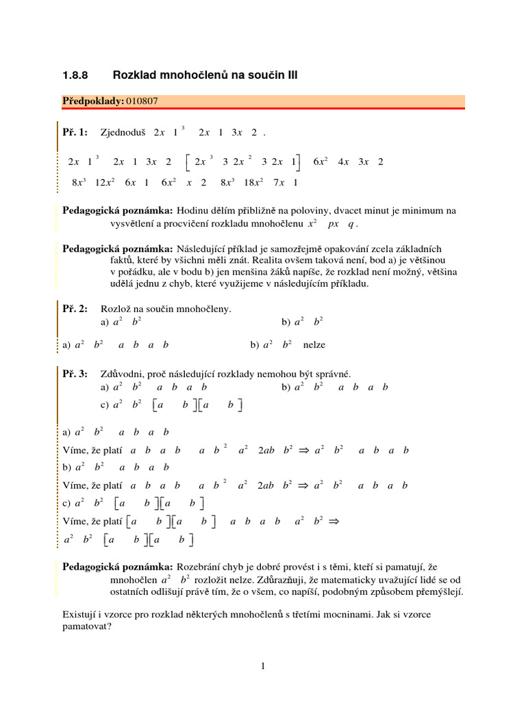 08 Rozklad Mnohočlenů Na Součin III | PDF