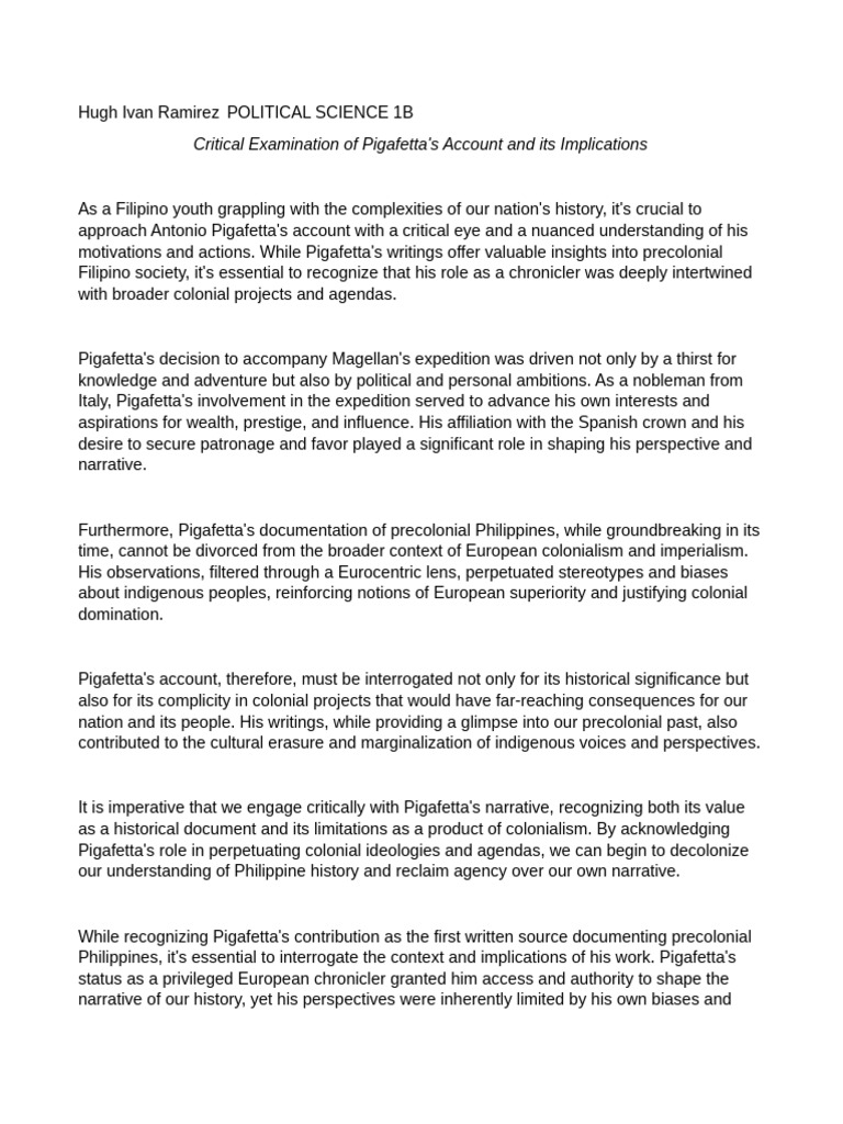 Critical Examination of Pigafetta's Account and Its Implications | PDF ...