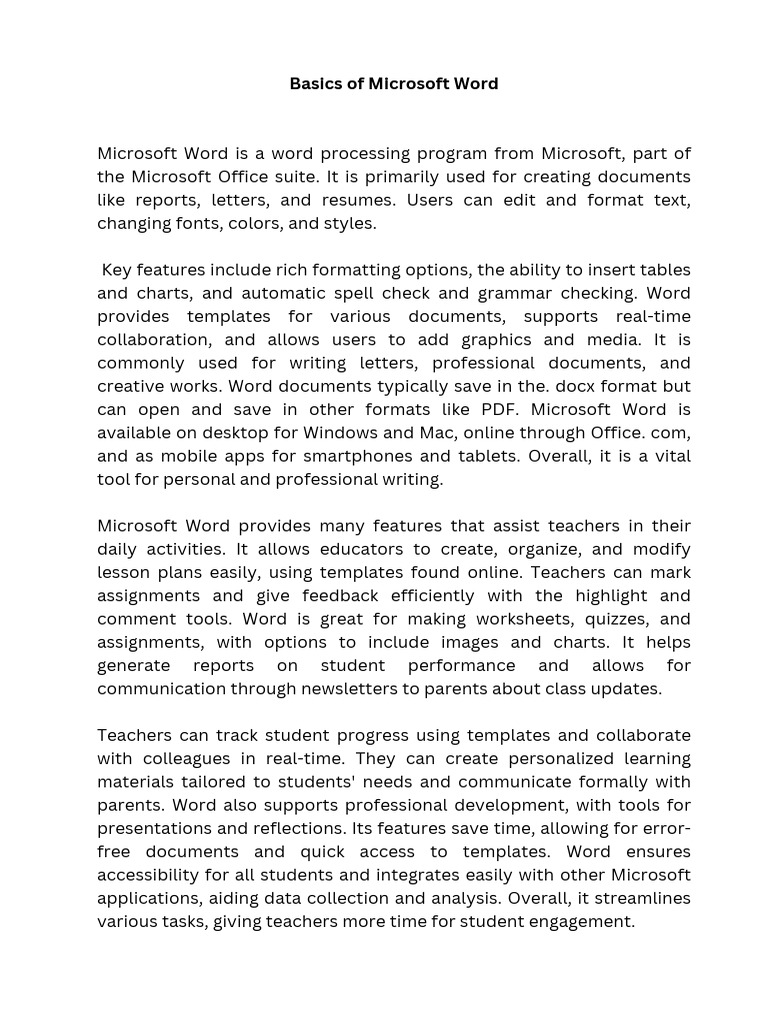 Microsoft Word Basics for Educators | PDF
