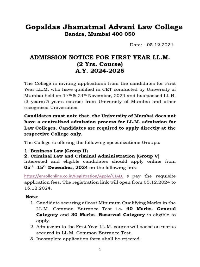 LLM Admission Notice- 2024-2025_20 | PDF