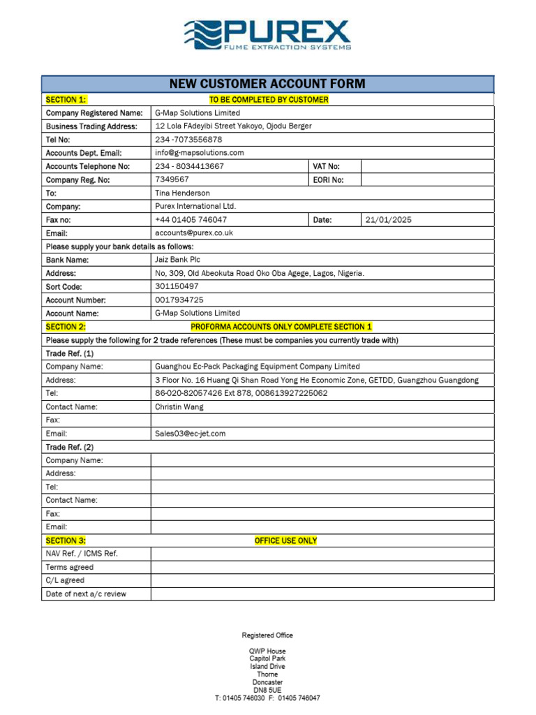 New Customer Account Form Template | PDF