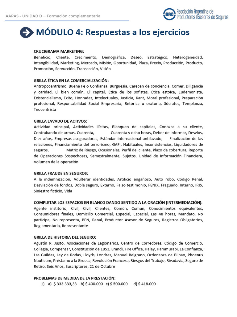 MÓDULO 4 Respuestas a los ejercicios | PDF | Seguro | Marketing