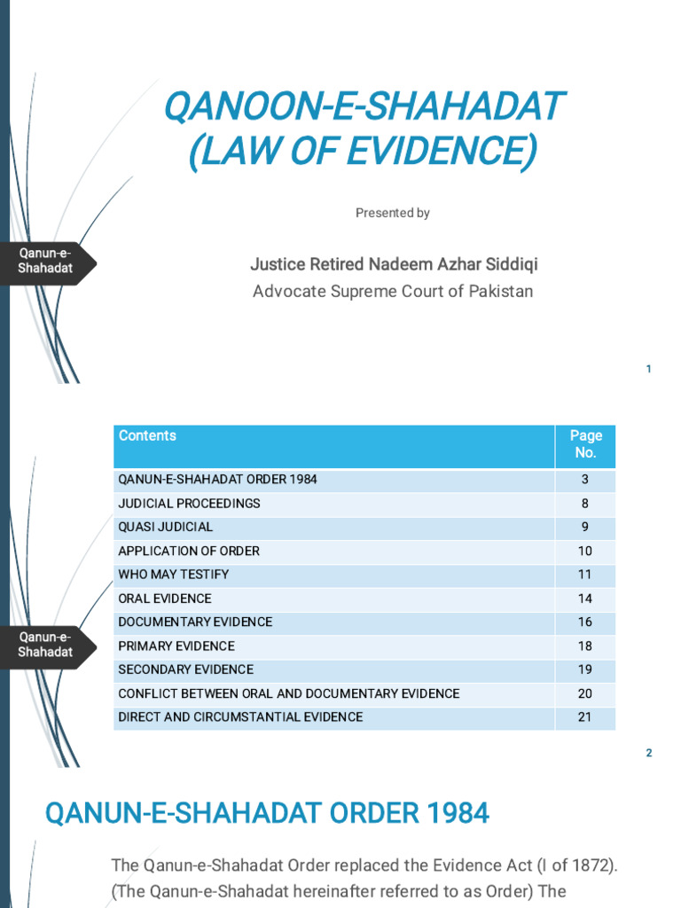 Qanun-e-Shahadat: Law of Evidence Overview | PDF | Witness | Evidence (Law)