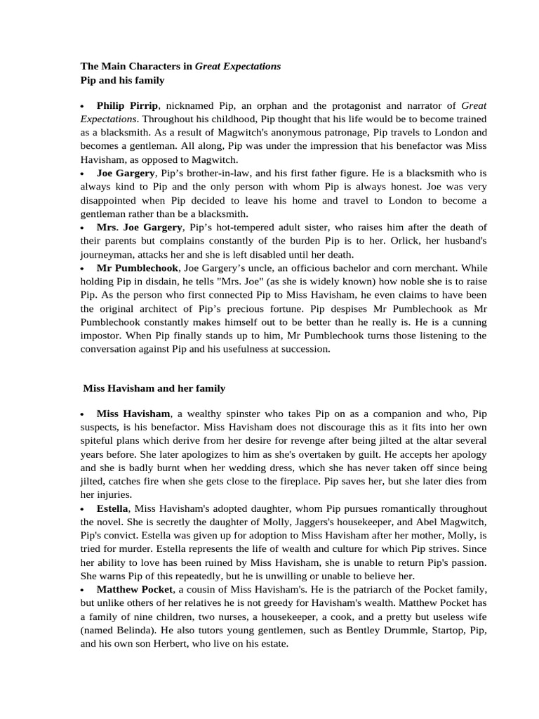 Great Expectations Character Guide | PDF | Great Expectations | Estella ...