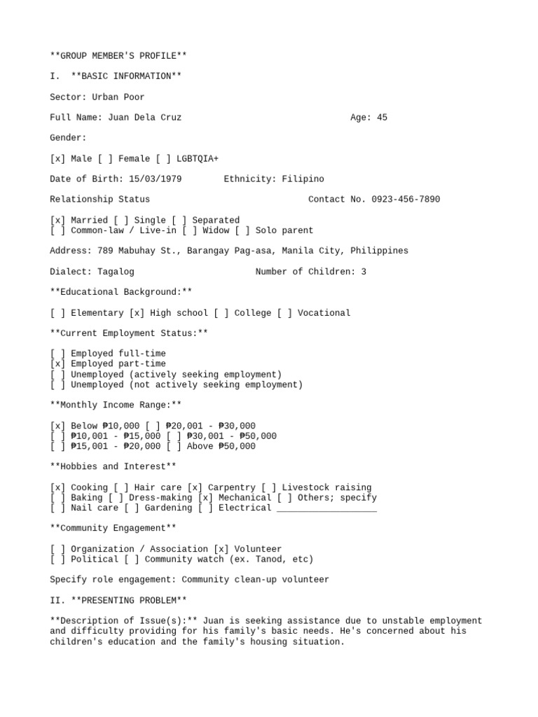 Filled Group Member Profile | PDF | Cost Of Living | Cognitive Behavioral Therapy