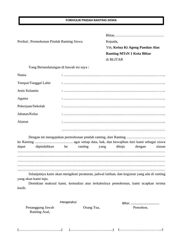 Formulir Pindah Ranting | PDF