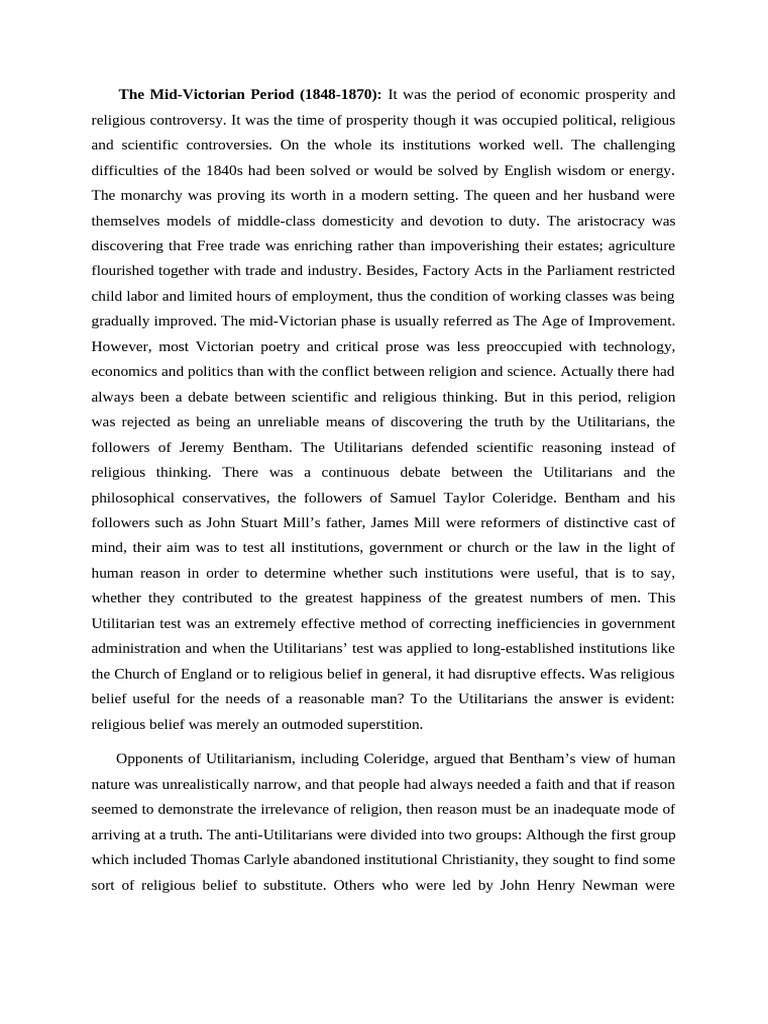 Mid-Victorian Era: Religion vs. Science | PDF | Utilitarianism | Reason
