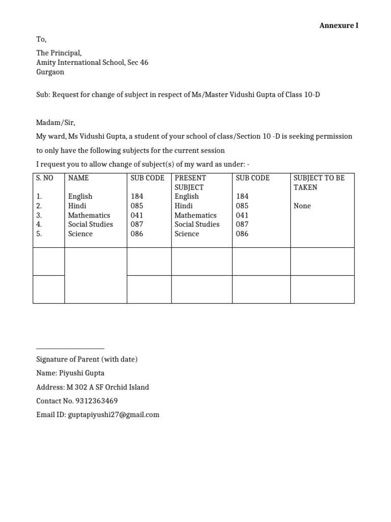 Change in Subject Annexure | PDF | Science