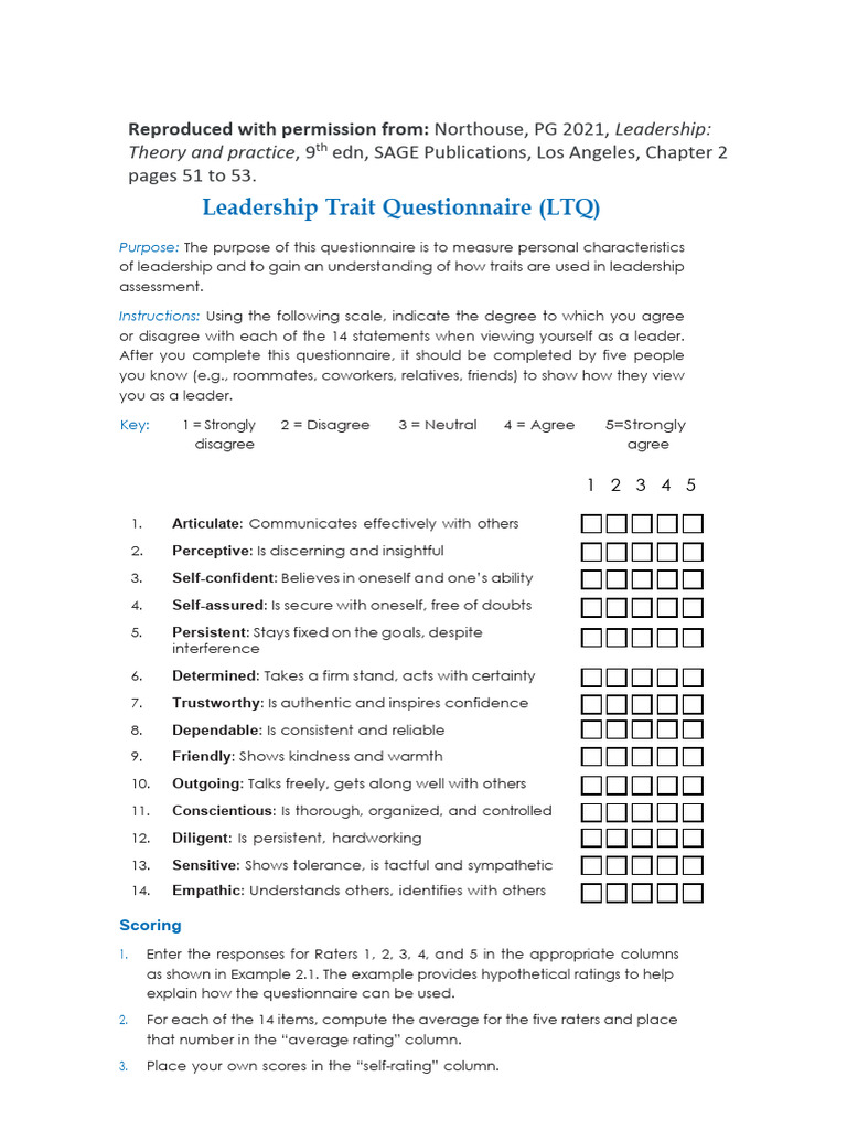 Leadership Traits Questionnaire | PDF | Leadership | Cognition