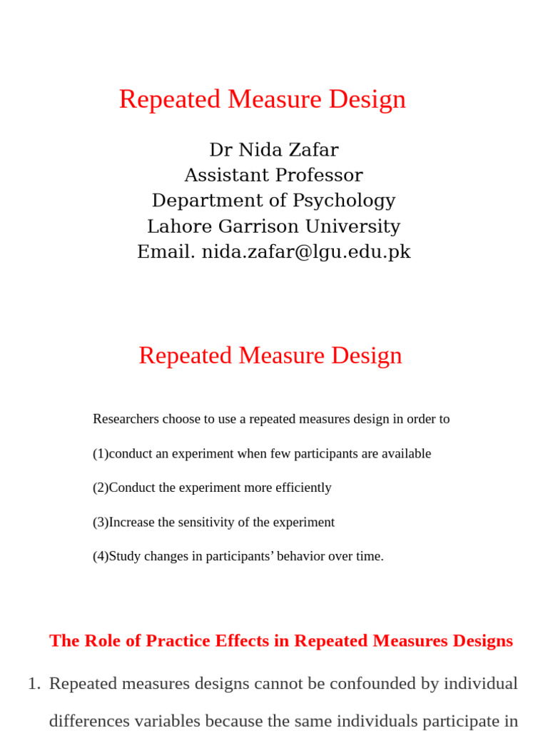Lecture 7. Repeated MeasureDesign | PDF | Experiment | Applied Mathematics