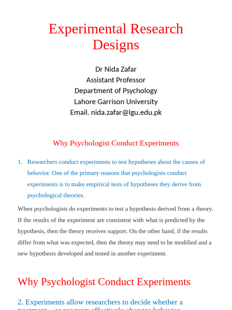 Lecture 5. Experimental Research Designs | PDF | Experiment | Hypothesis