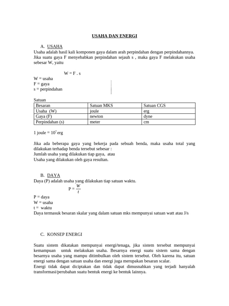 Usaha dan Energi: Konsep Dasar dan Aplikasi | PDF