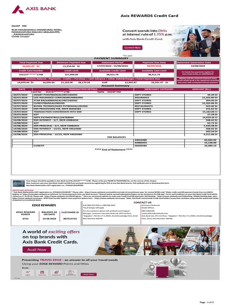 Credit Card Statement | PDF | Credit Card | Payments
