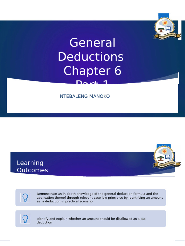 Unit 5_ General Deductions - 2025 CTAA031 (Part 1).pptx | PDF | Expense ...