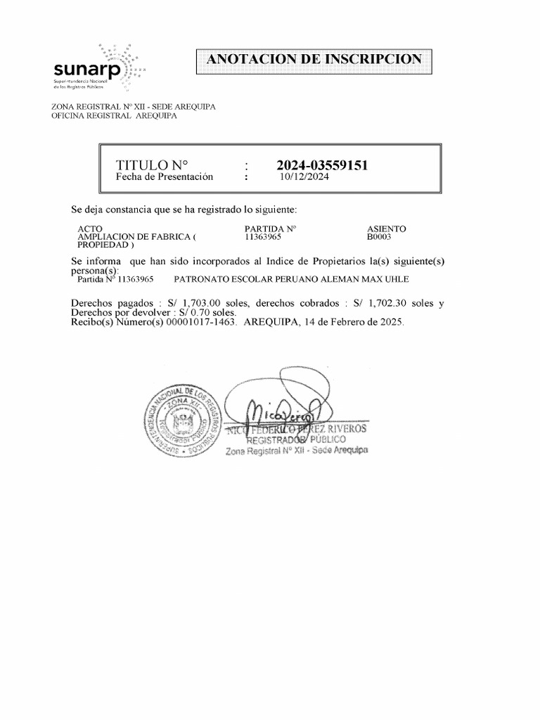 INSCRITO Patronato Escolar Peruano Max Uhle - COLEGIO | PDF