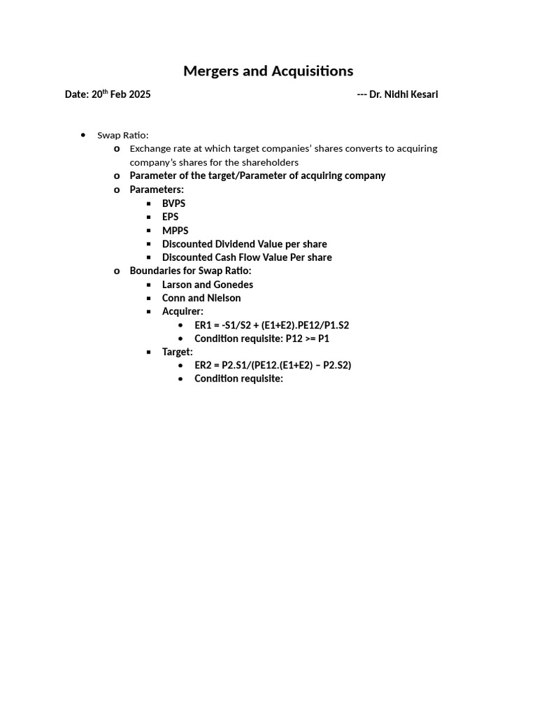 M&A Swap Ratio Analysis Guide | PDF