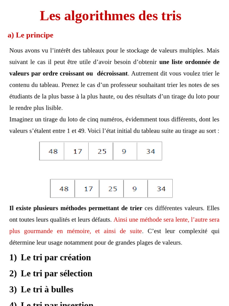Algorithmes de tri expliqués | PDF | Algorithmes et structures de ...