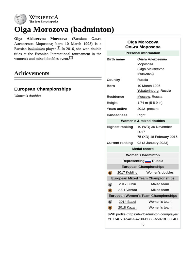 Olga Morozova (Badminton) | PDF
