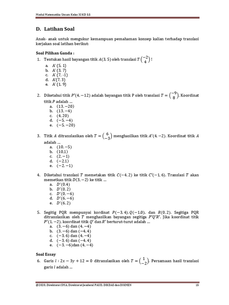 Latihan Soal Translasi - 1 | PDF