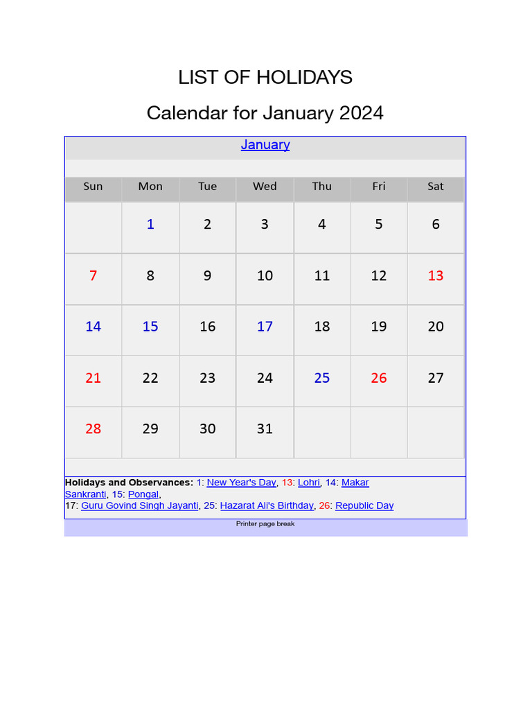 Holiday List 2024 | PDF | Religious Holidays | Holidays