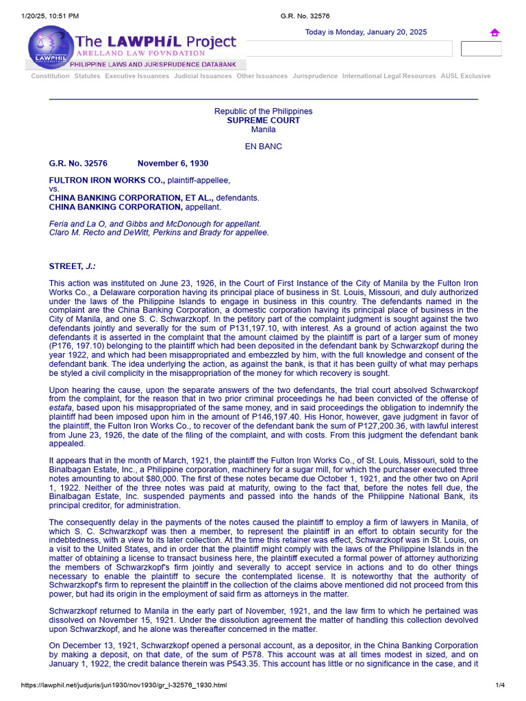 Fulton Iron Works vs. China Bank Case Summary | PDF | Banks | Fiduciary