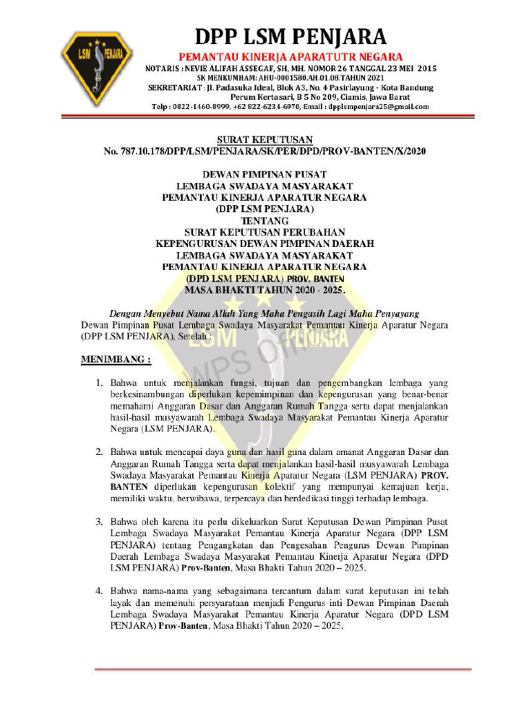 SK DPD LSM Penjara Banten | PDF