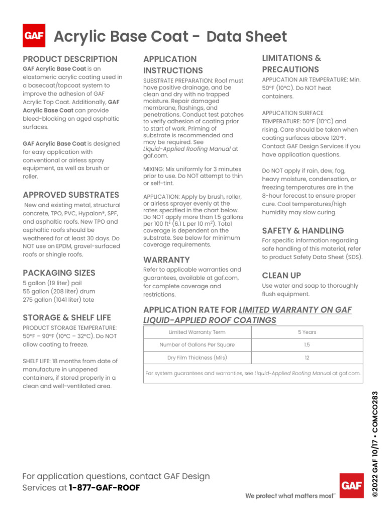 Ficha Técnica GAF Acrylic - Base - Coat | PDF | Roof | Building Engineering