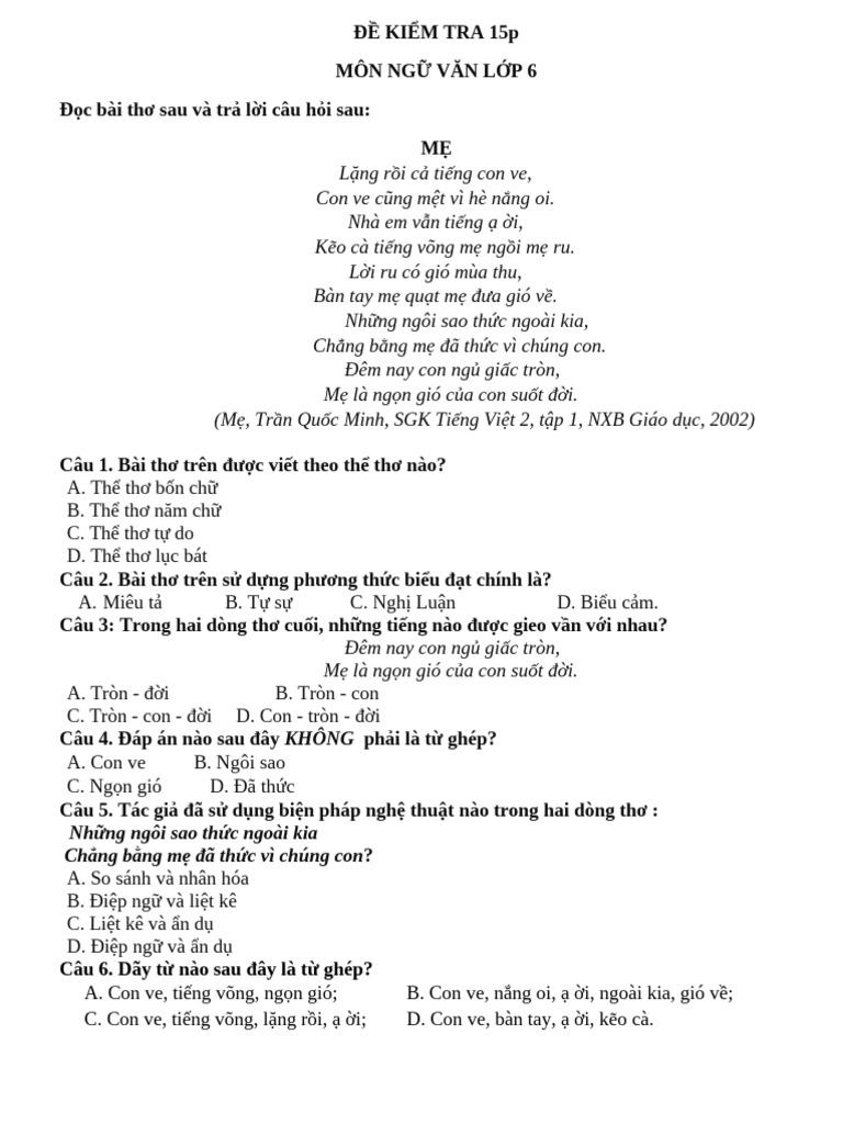 ĐỀ KT 15P HK1 | PDF