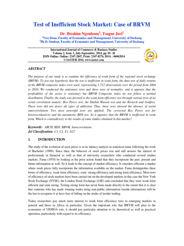 Test of Inefficient Stock Market Case of | PDF | Stocks | Efficient ...