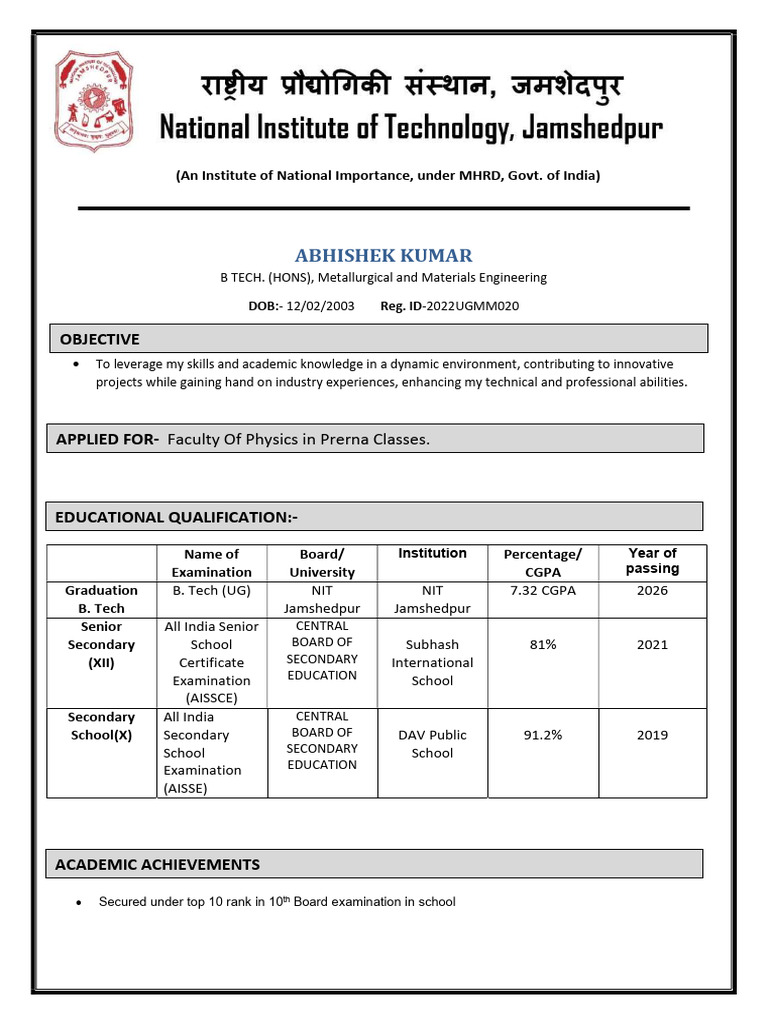 Resume For Prerna Classes - Compressed | PDF