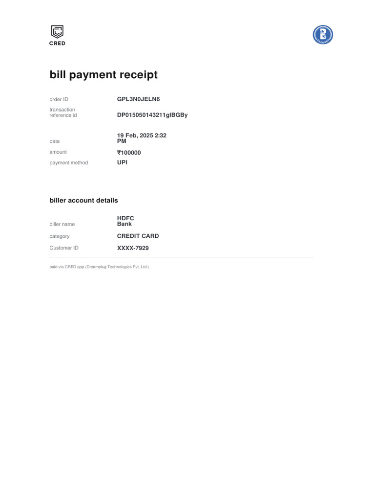 Bill Payment Receipt: Biller Account Details | PDF