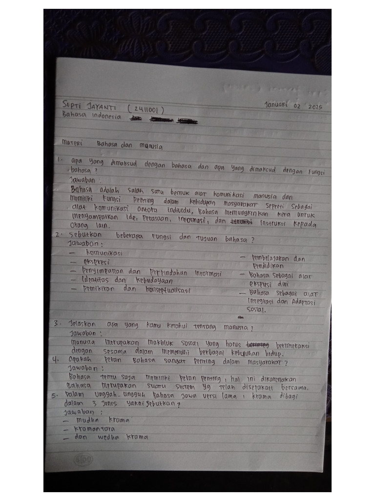 Uts,Bhs Indo Dan Bhs Inggris Septi Jayanti | PDF