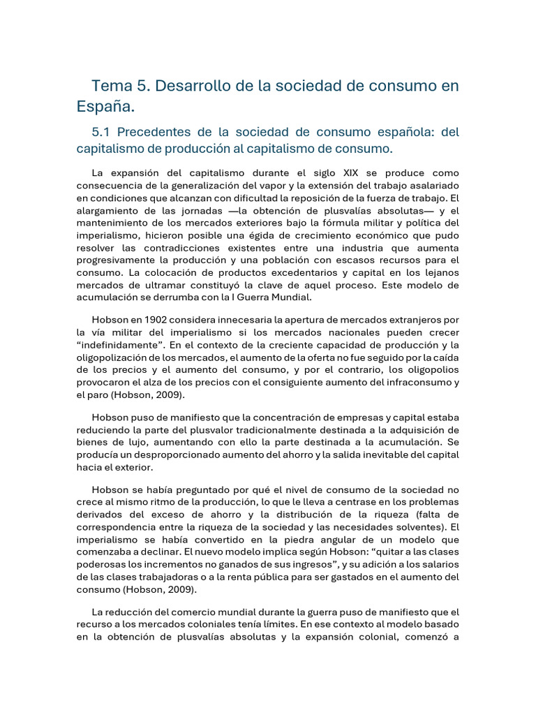 Tema 5 Consumo | PDF | España | Capitalismo