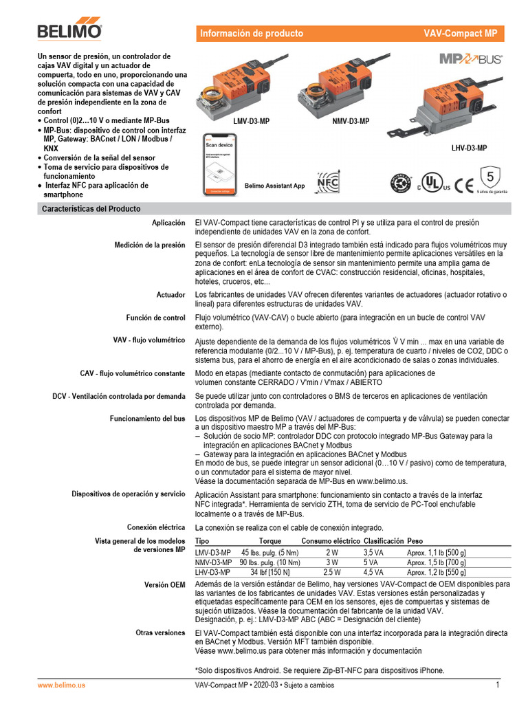 Belimo VAV Compact MP Datasheet Es MX | PDF | Sensor | Solenoide