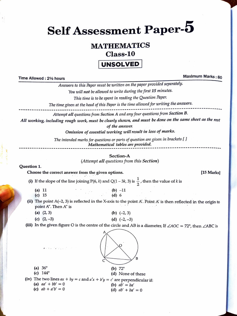 Icse Maths Self Assessment 5 | PDF | Circle | Elementary Mathematics