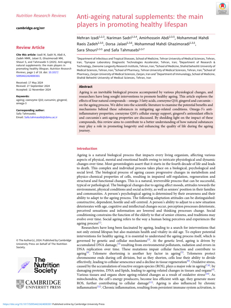 Anti Ageing Natural Supplements The Main Players in Promoting Healthy Lifespan | PDF | Omega 3 ...