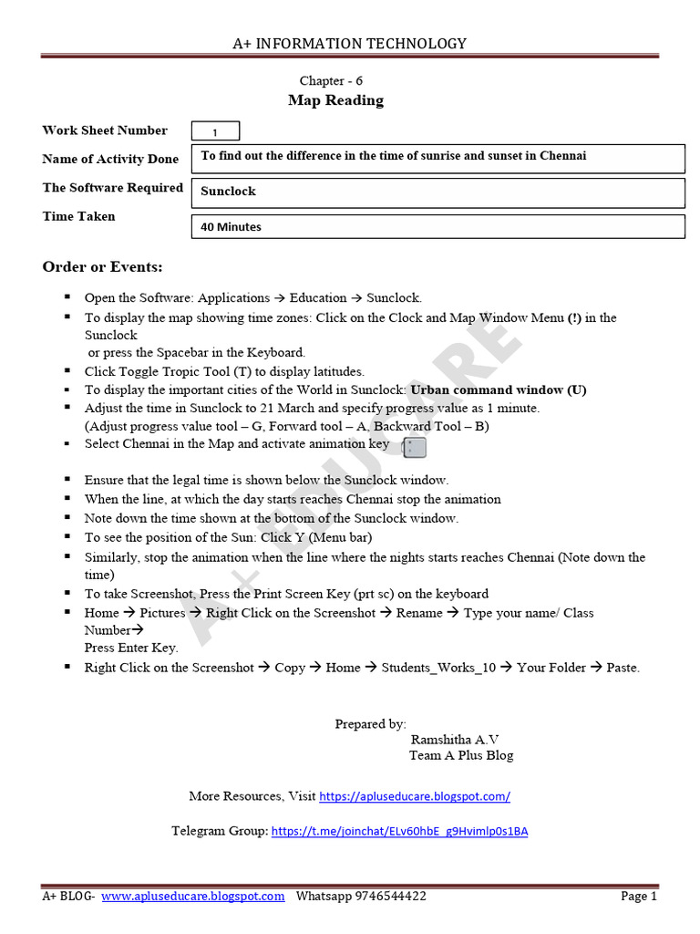 A+ Blog-Sslc-It-Chapter-6-Map Reading-Practical Worksheet-1-Em | PDF