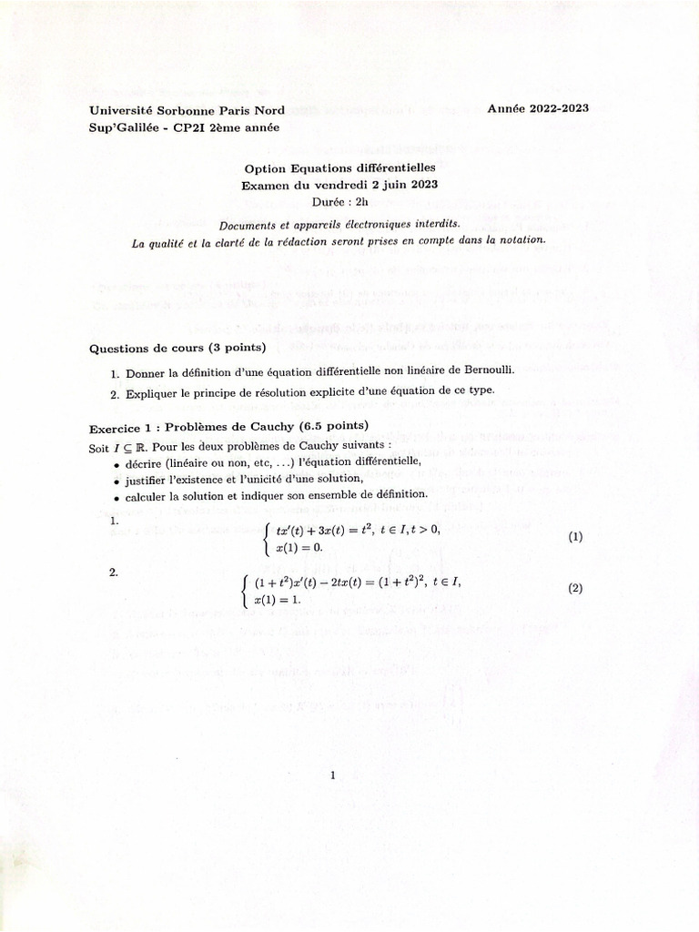 DST1 Équa Diff 2022 - 2023 | PDF