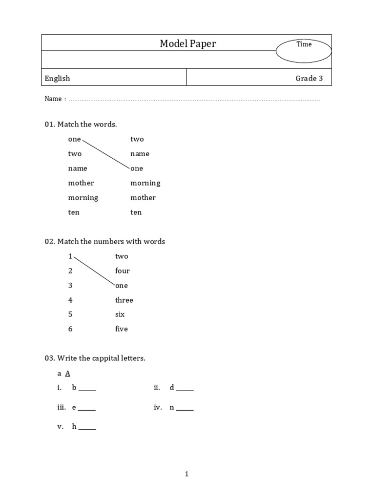 Grade 03 English Model Paper - English Medium | PDF