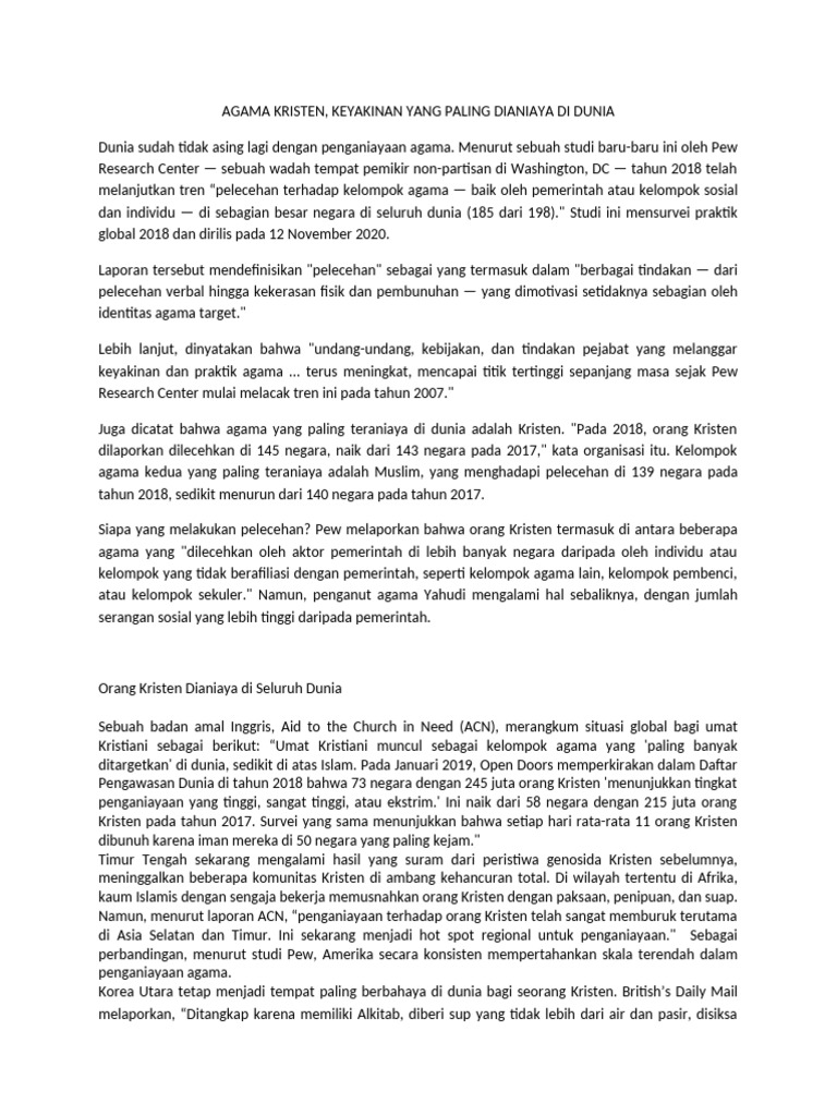 Agama Kristen, Keyakinan Yang Paling Dianiayadi Dunia | PDF