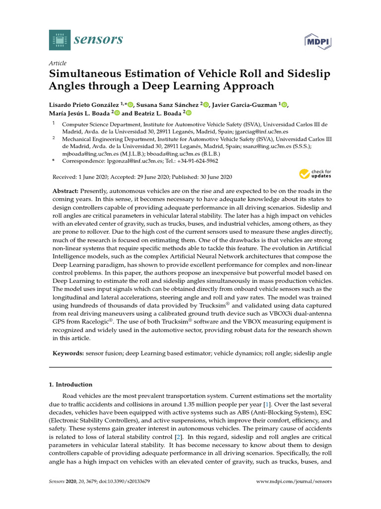 Simultaneous Estimation of Vehicle Roll and Sidesl | PDF | Deep ...