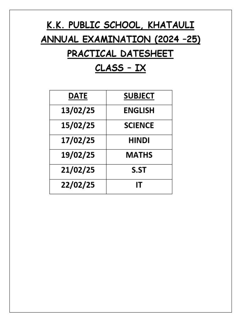Class IX Practical Exam Schedule | PDF