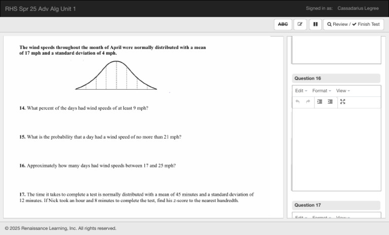 RHS SPR 25 Adv Alg Unit 1 Renaissance DnA Online Testing 2 | PDF