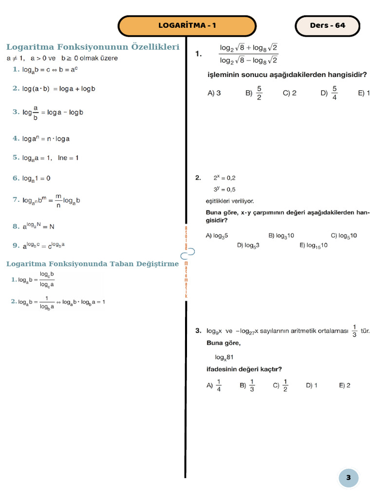 2 - Logaritma Fonksiyonunun Tanımı | PDF